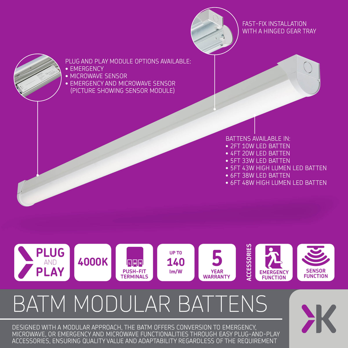 Knightsbridge BATM Modular LED Battens — B2Belectrical.com