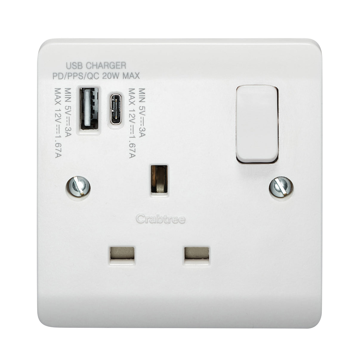 Buy Crabtree CR1304/USBC 13A 1G Switched Socket with USB-A & USB-C 20W ...