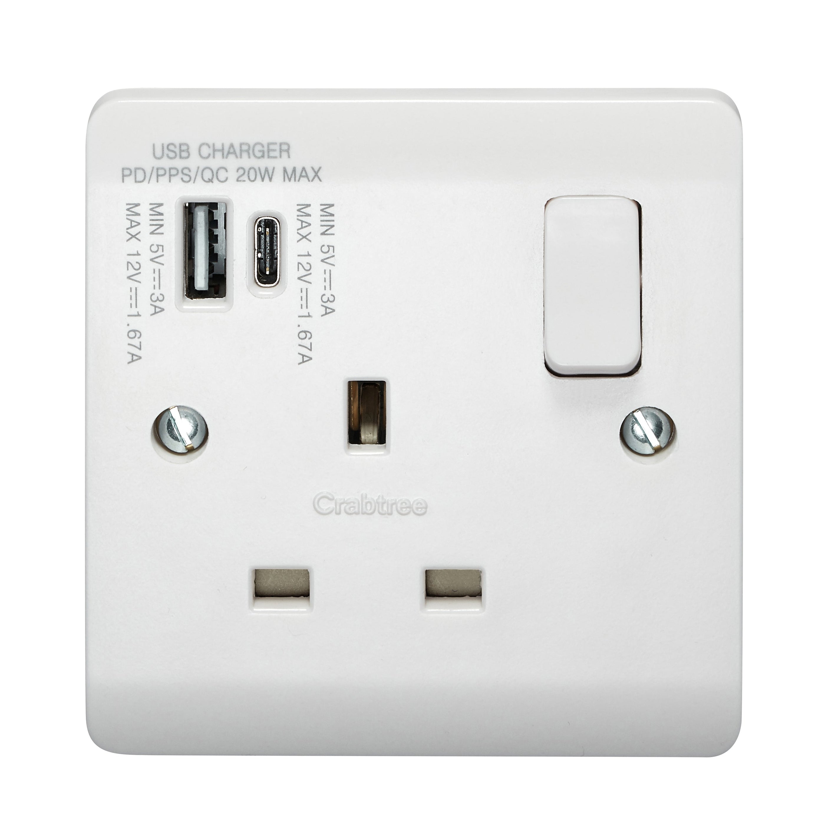 Buy Crabtree CR1304/USBC 13A 1G Switched Socket with USB-A & USB-C 20W ...