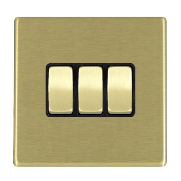 Hamilton Hartland G2 Screwless 3G 10AX 2 Way Plate Switch - Satin Brass ...