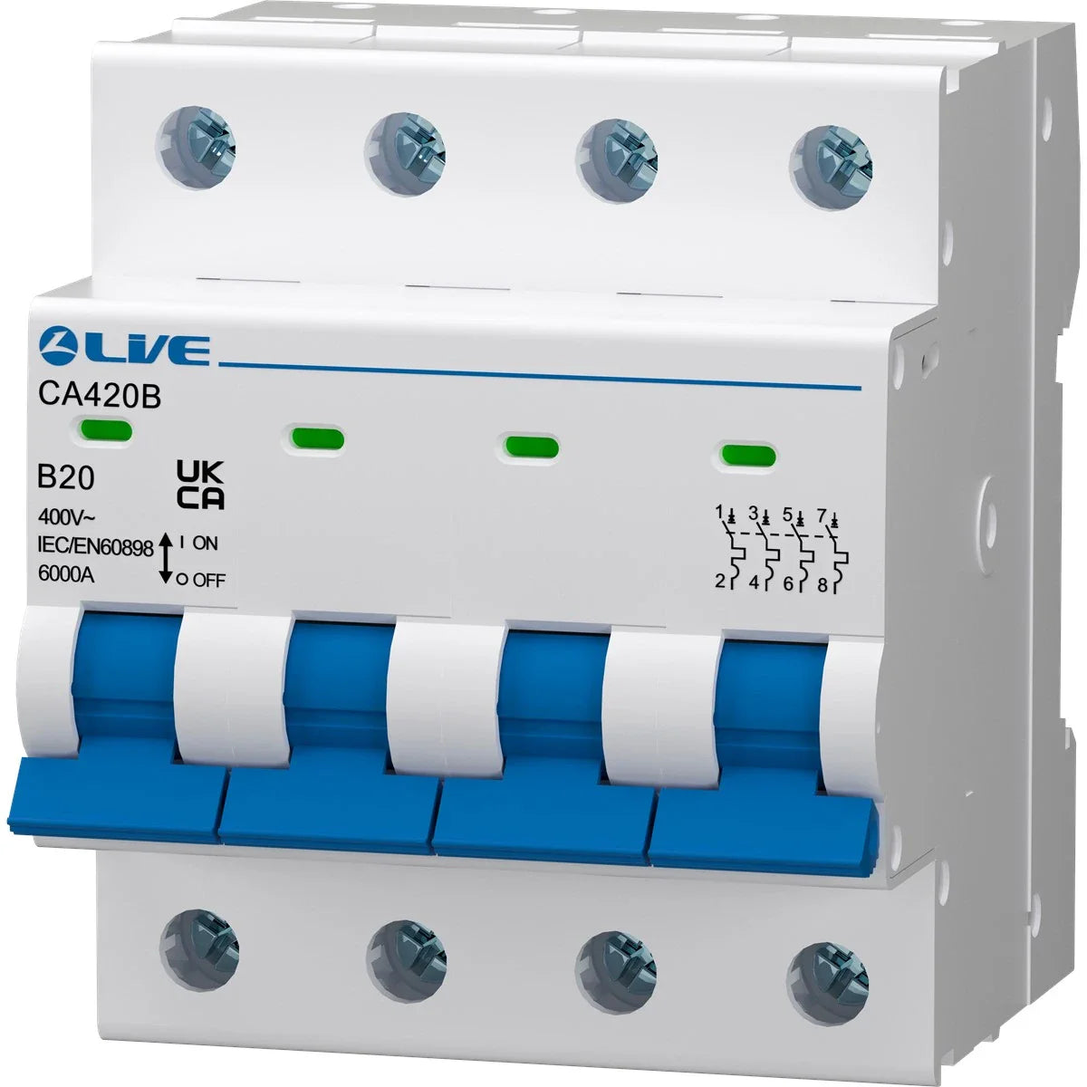 BUY LIVE Electrical CA416B 4 Pole 16A B Curve 6kA MCB — B2Belectrical.com