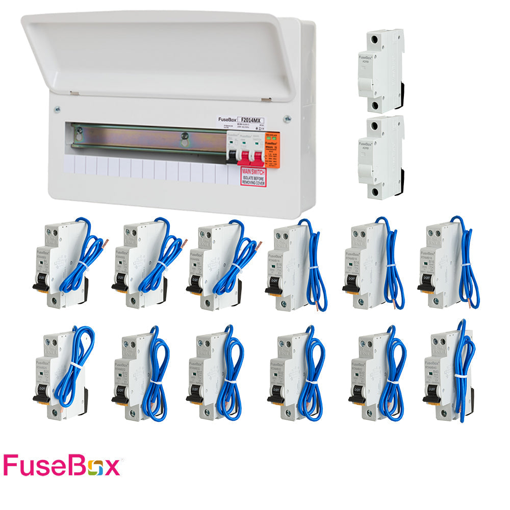 FuseBox F2014MX 14 Way T2 SPD Consumer Unit + 12 Type A Mini RCBOs & 2 ...