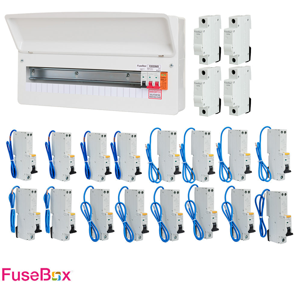 FuseBox F2020MX 20 Way T2 SPD Consumer Unit + 16 Type A RCBOs & 4x FRE ...