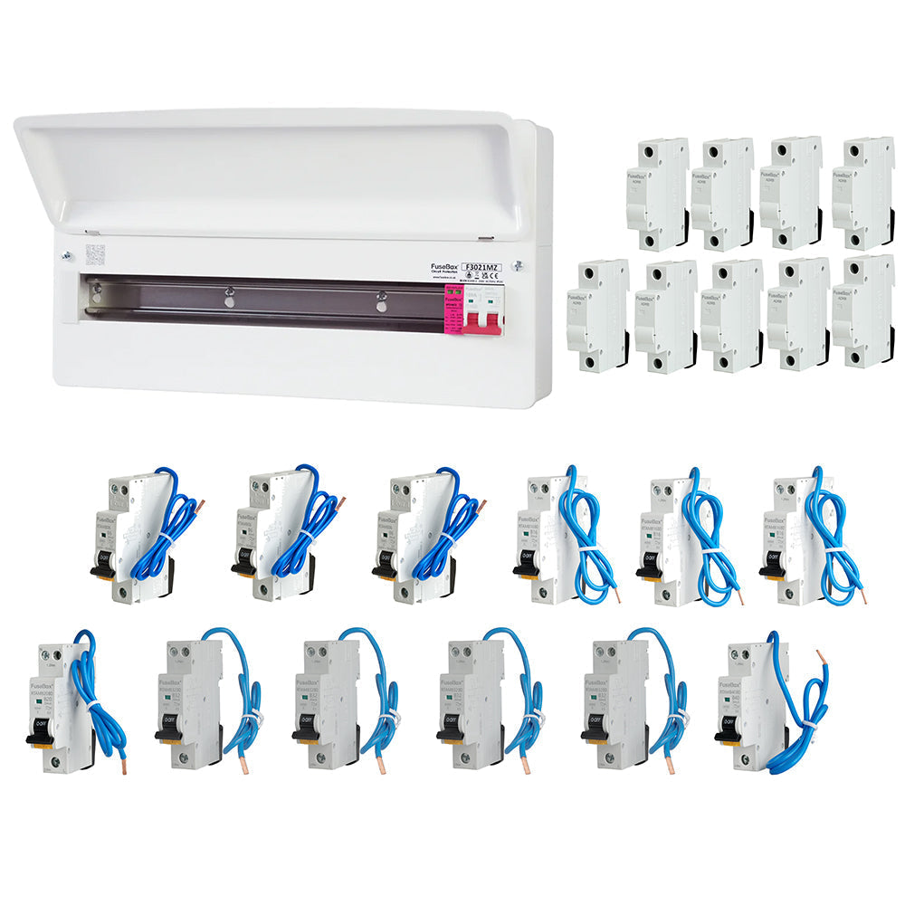 FuseBox F3021MZ 21 Way T2 SPD Consumer Unit + 12 Type A Bi-Directional ...