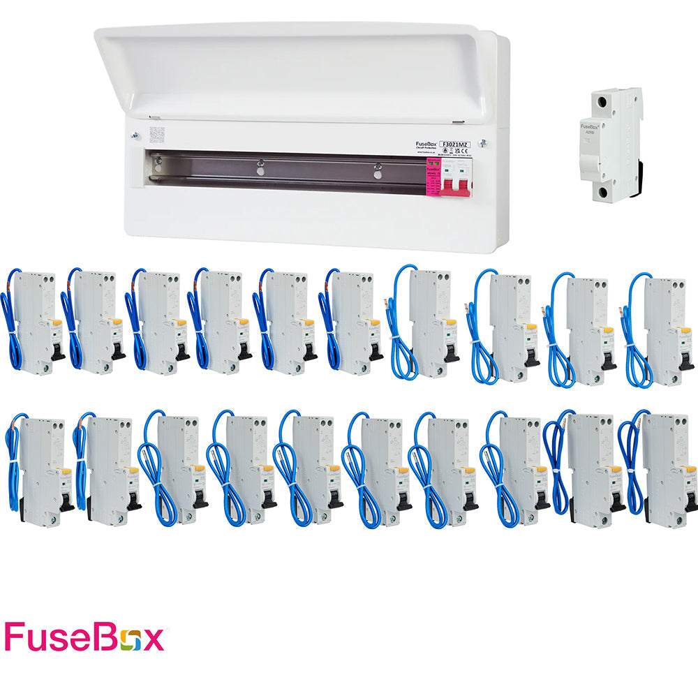 FuseBox F3021MZ 21 Way T2 SPD Consumer Unit + 20 Type A RCBOs & 1x FRE ...