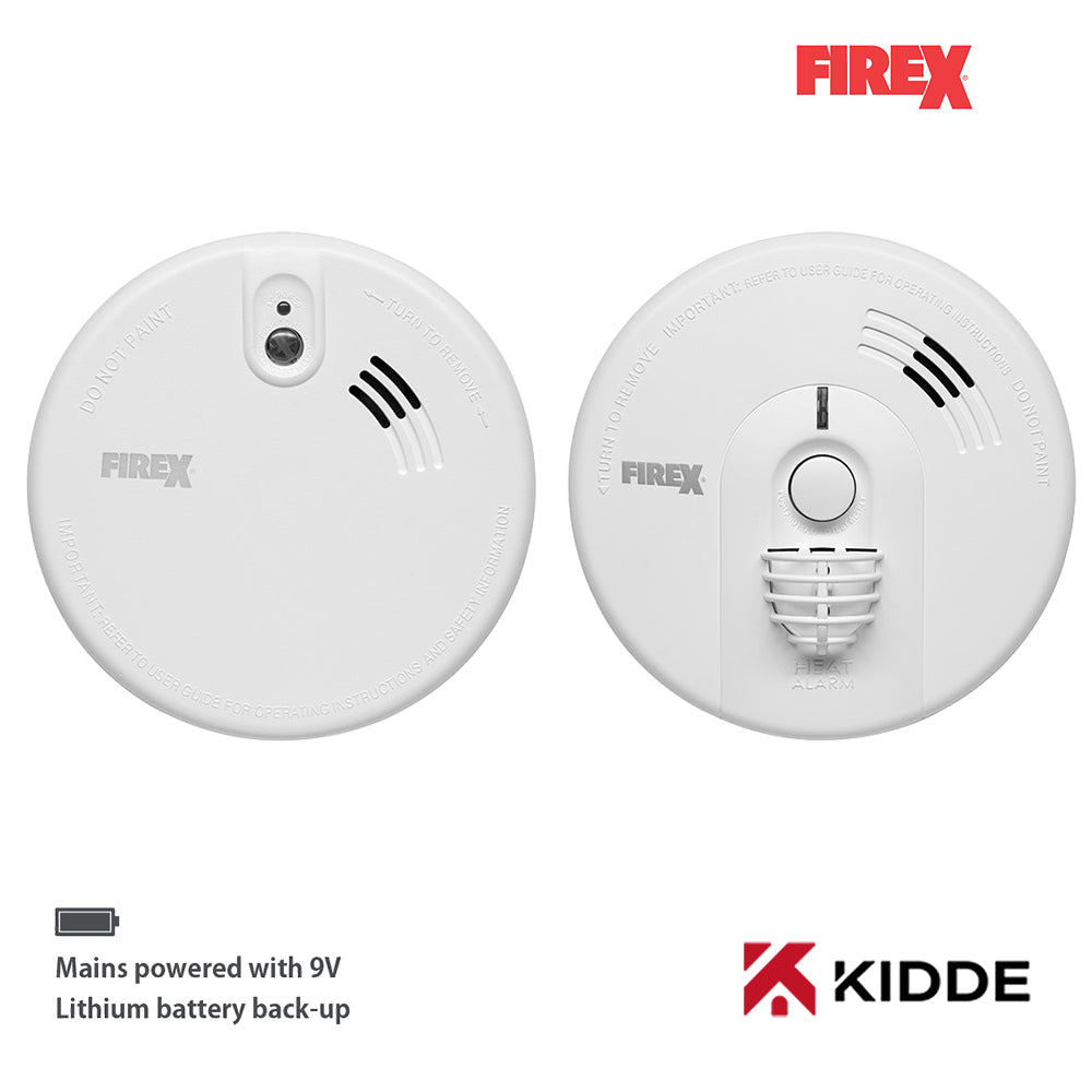 Kidde Firex 1x KF20LL Optical Smoke & 1x KF30LL Heat Alarm Kit Mains P ...