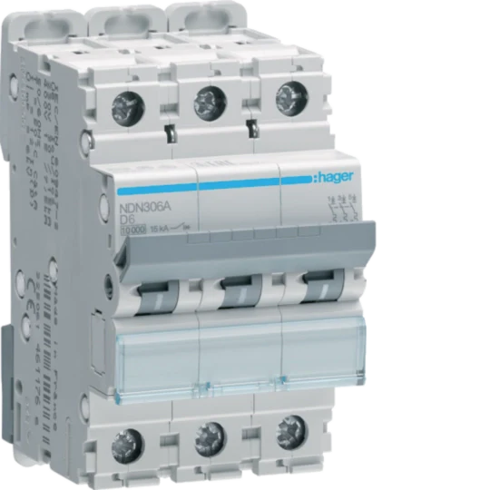 Hager NDN306A 6A TP 3 Module D Curve MCB | 10kA/15kA Protection ...