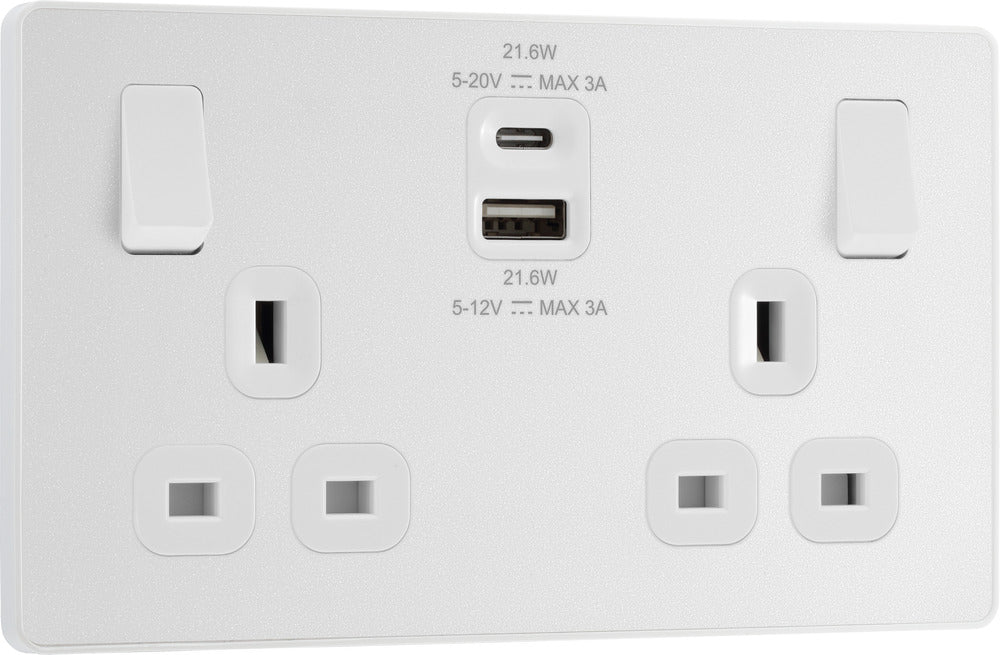 BG Evolve PCDCL22UAC22W 13A Double Switched Power Socket + USB A+C (22 ...