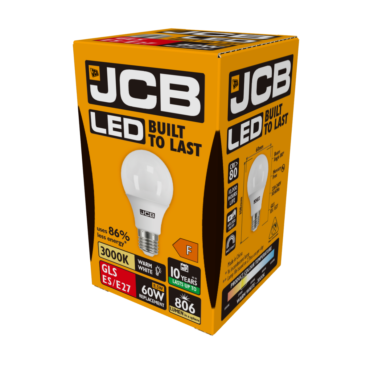 JCB S10988 E27 ES GLS LED Bulb Opal 8.5W 806lm Warm White 3000K ...