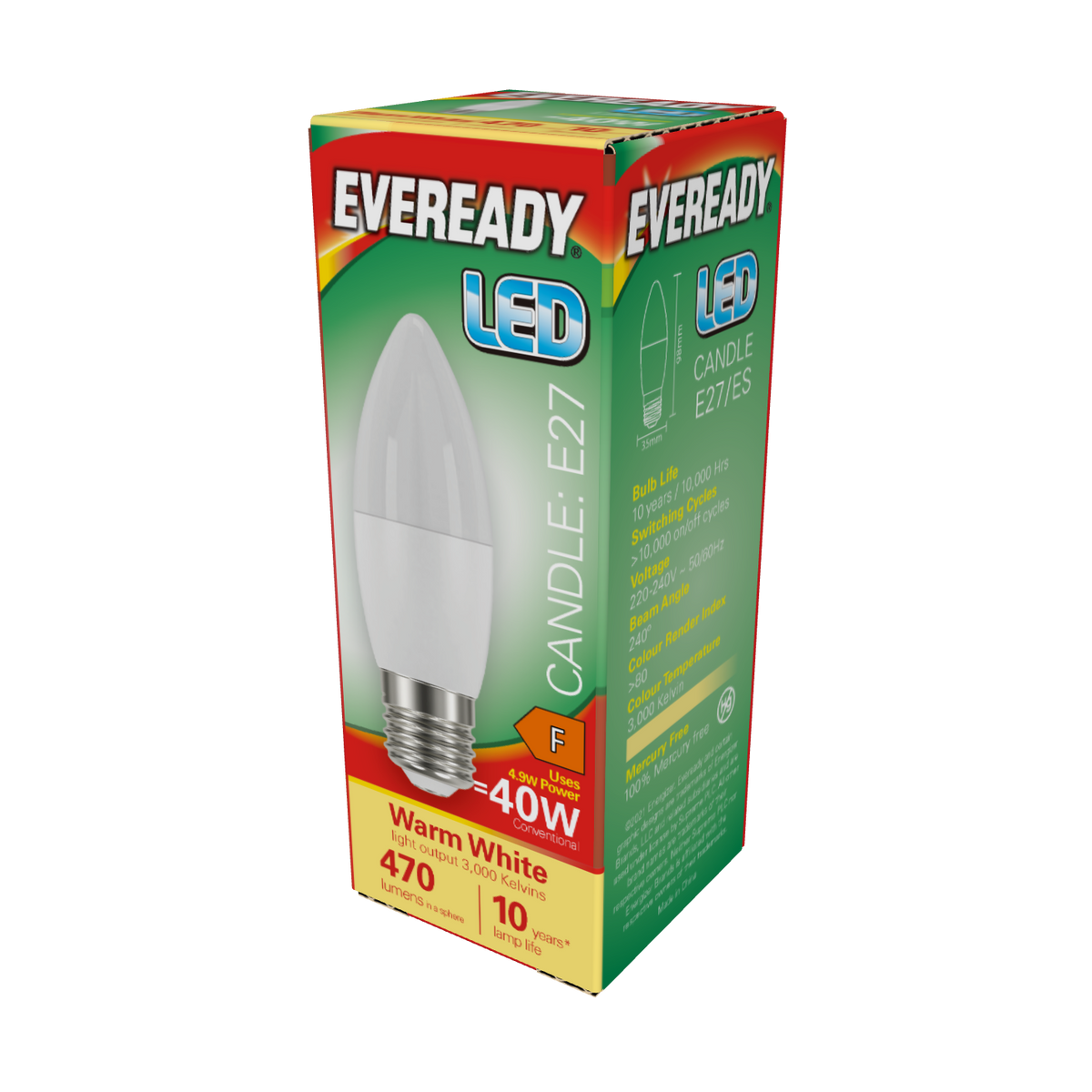 Eveready S13614 E27 ES Candle LED Bulb Opal 4.9W 470lm Warm White 3000 ...
