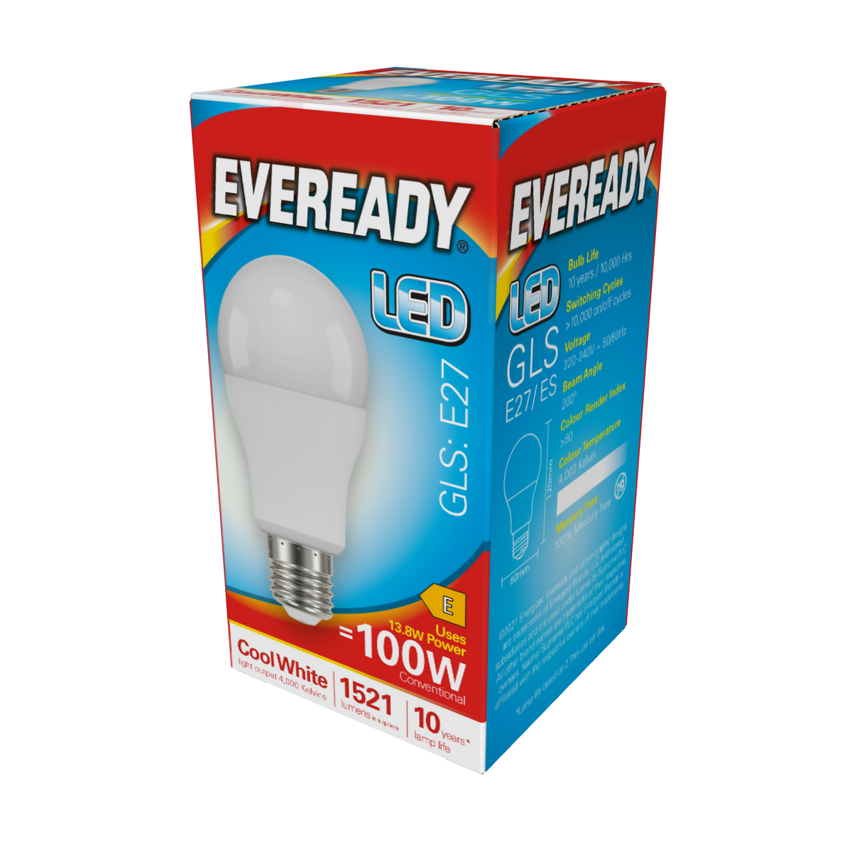 Eveready S14317 E27 ES GLS LED Bulb Opal 13.8W 1521lm Cool White 4000K ...