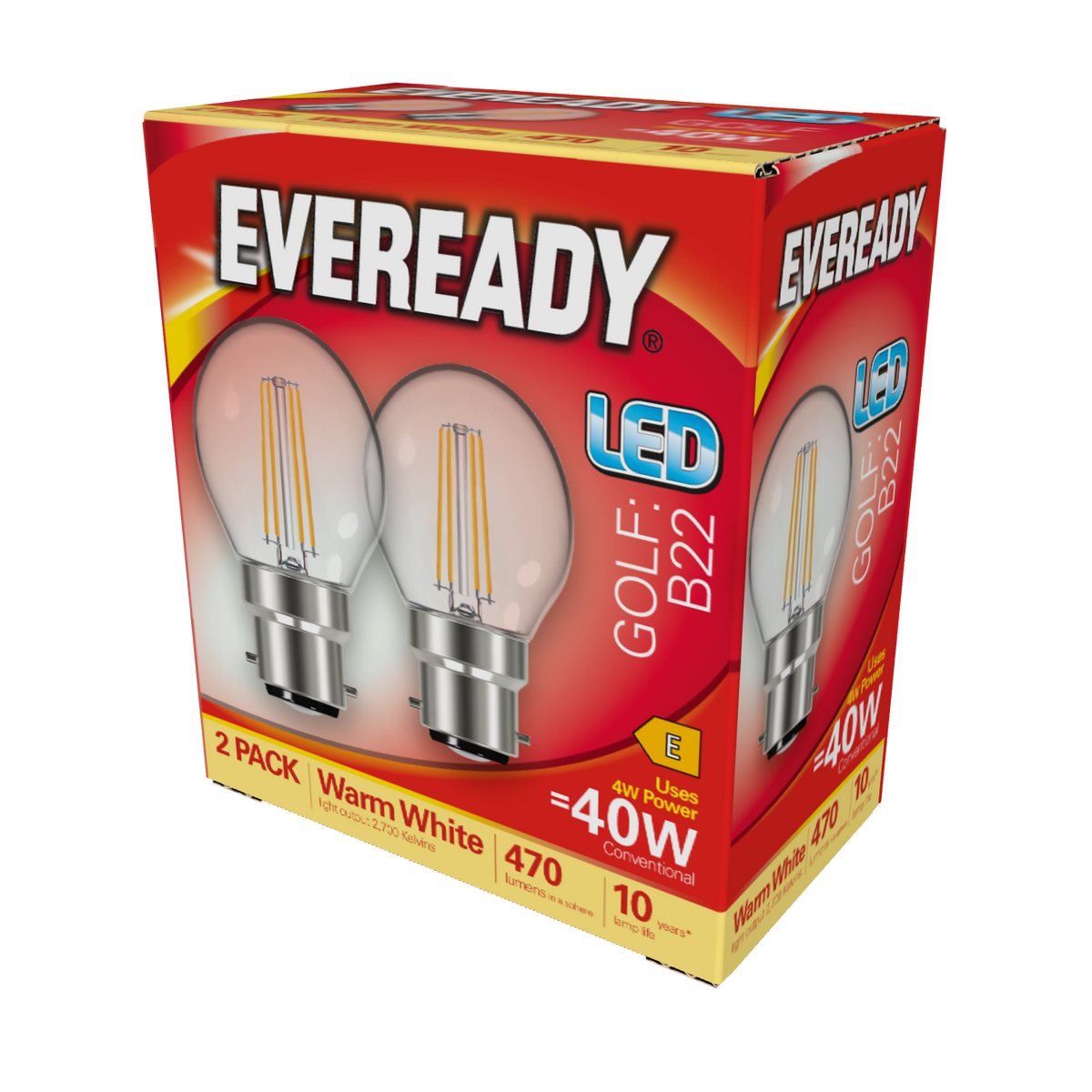 Eveready S17398 B22 BC Golf Filament Clear LED Bulb 4W 470lm Warm Whit ...