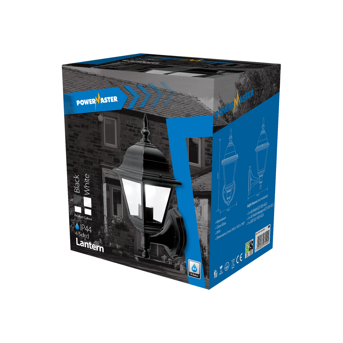 Powermaster S5897 IP44 4-Sided Lantern - Black — B2Belectrical.com