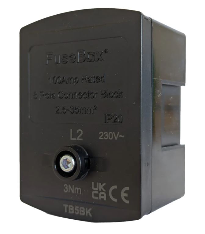 FuseBox TB5BK 100A 5 Pole Terminal Block IP20 Black — B2Belectrical.com