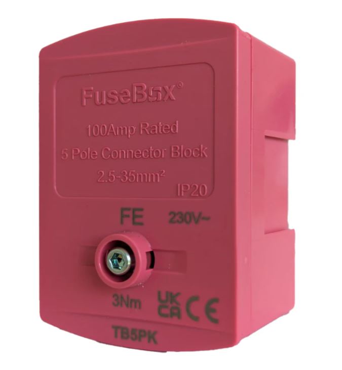 FuseBox TB5PK 100A 5 Pole Terminal Block IP20 Pink — B2Belectrical.com