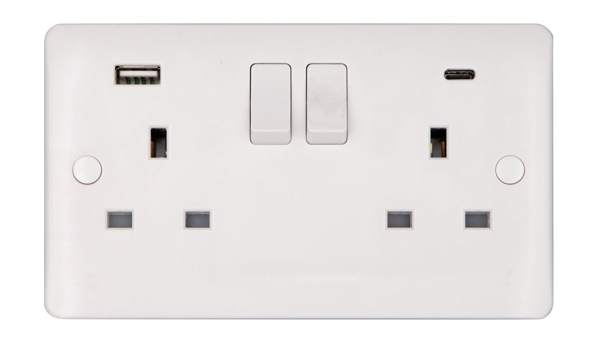 Deta Vimark VP1289 Pro 13A 2 Gang Switched Socket with USB (Type C ...