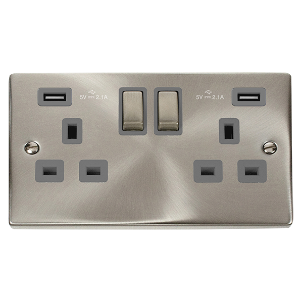 Click Deco VPSC580GY Victorian 13A Ingot 2G Switched Socket + 2x2.1A U ...