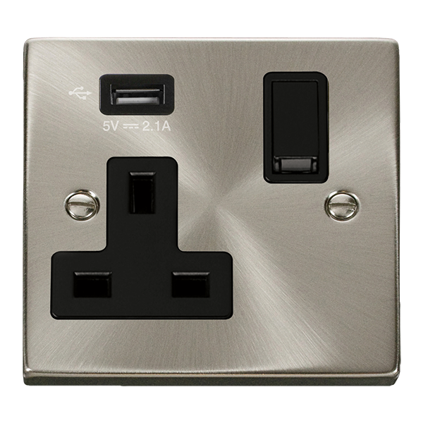 Click Deco VPSC771UBK Victorian 13A 1G Switched Socket + 1x2.1A USB ...