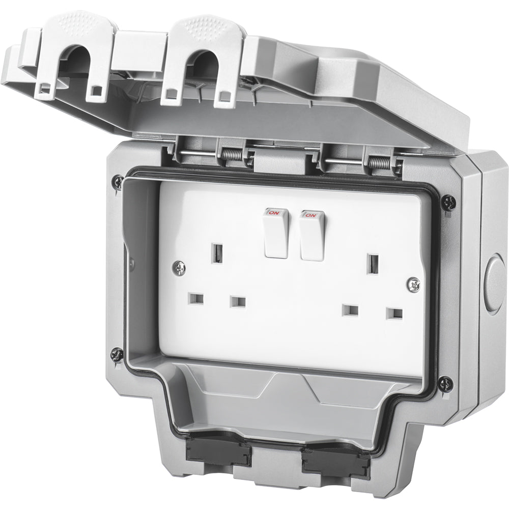 LIVE Electrical WP2G13A-A Weatherproof IP66 13A 2-Gang Switched Socket ...